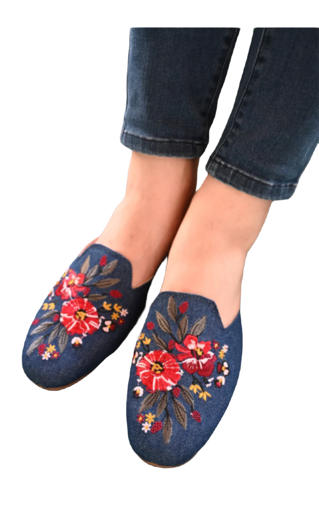 Golden Step Ladies Embroidery Slippers (Prussian Blue) | Yue Hwa Online ...